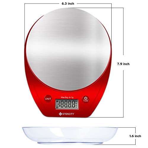 Etekcity Food Kitchen Scale, Digital Weight Grams and Oz for Cooking, Baking, Meal Prep, and Diet, 11lb/5kg, Red