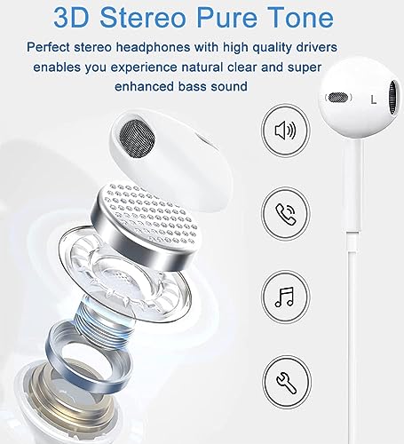 Apple Earbuds for iPhone Headphones Wired, Earphones with Lightning Connector [MFi Certified] Built-in Microphone & Volume Control, Noise Isolating Headsets for iPhone 14/13/12/11/XR/XS/X/8/7/SE-White