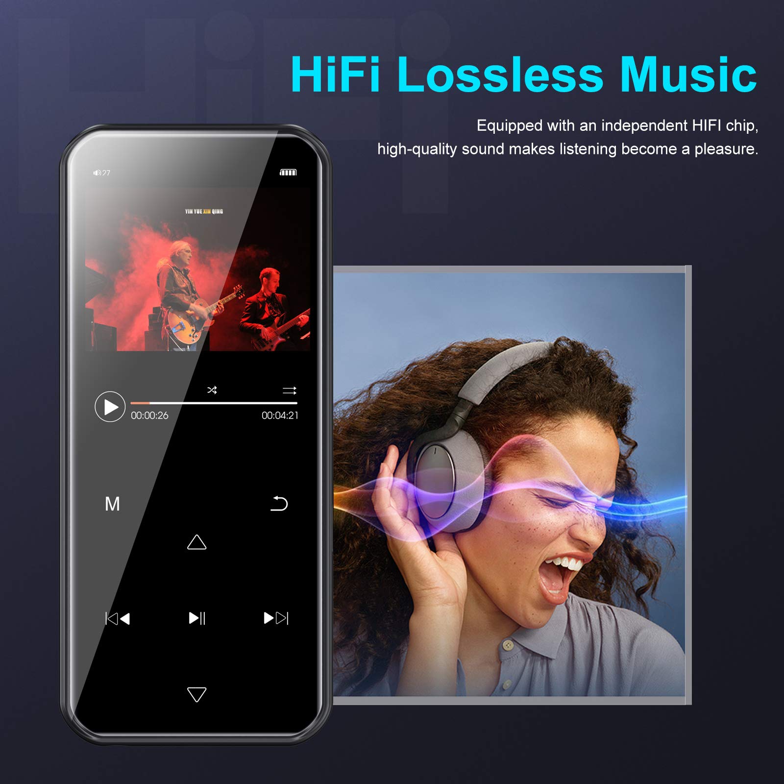 RUIZU 32GB HiFi Lossless MP3 Player with Bluetooth 5.0, DSD High Resolution Digital Audio Player, High-Res Portable Music Player with 2.8 inch Full Touch Screen, Support up to 512GB Micro SD Card