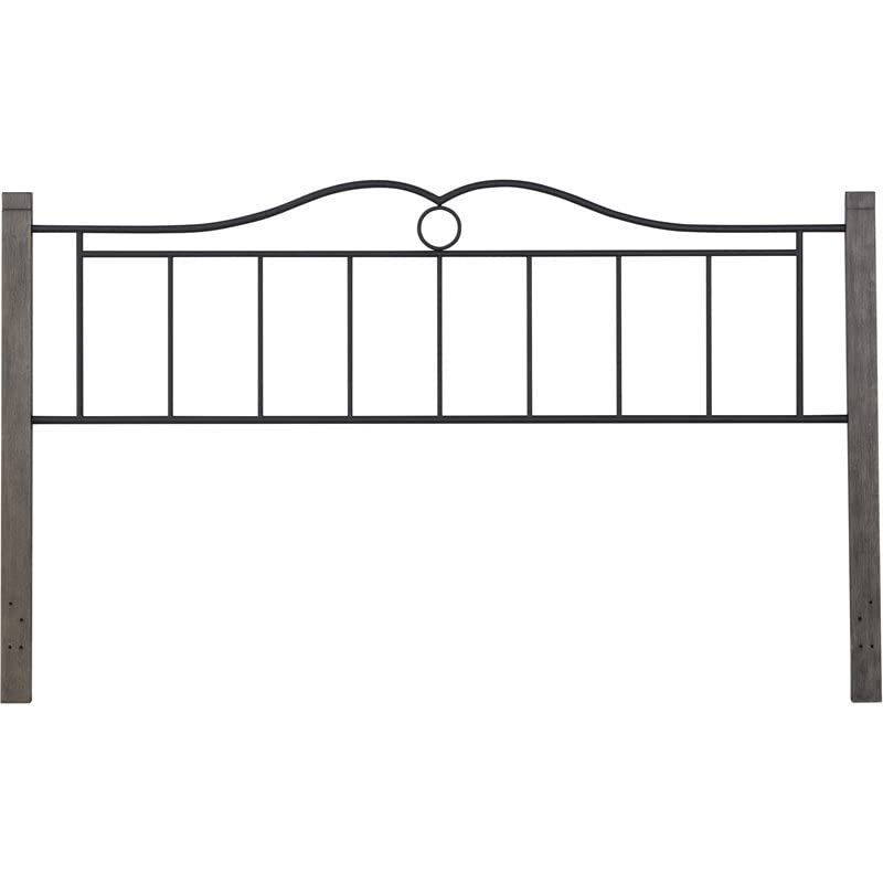 Hillsdale Dumont Metal King Headboard with Double Arched Scroll Design and Wood Posts with Frame, Textured Black