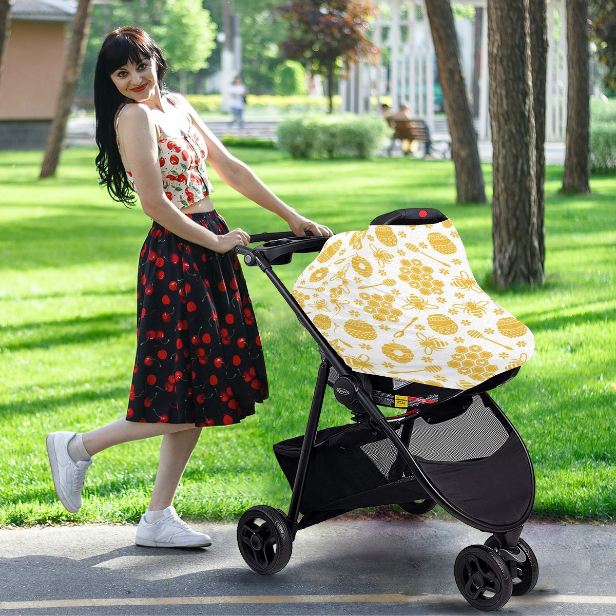 Nursing Cover Breastfeeding Scarf Honey Bee- Baby Car Seat Covers, Stroller Cover, Carseat Canopy (36)