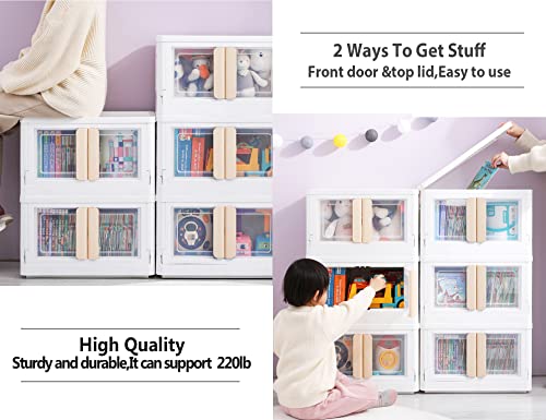 3Pcs Lidded Home Storage Bins with Lids for Cabinet 8.5Gal Stackable Closet Organizer on Wheel for Clothes Organizing Containers with Handle,Collapsible Storage Box for Snacks Pantry Bedroom Dorm