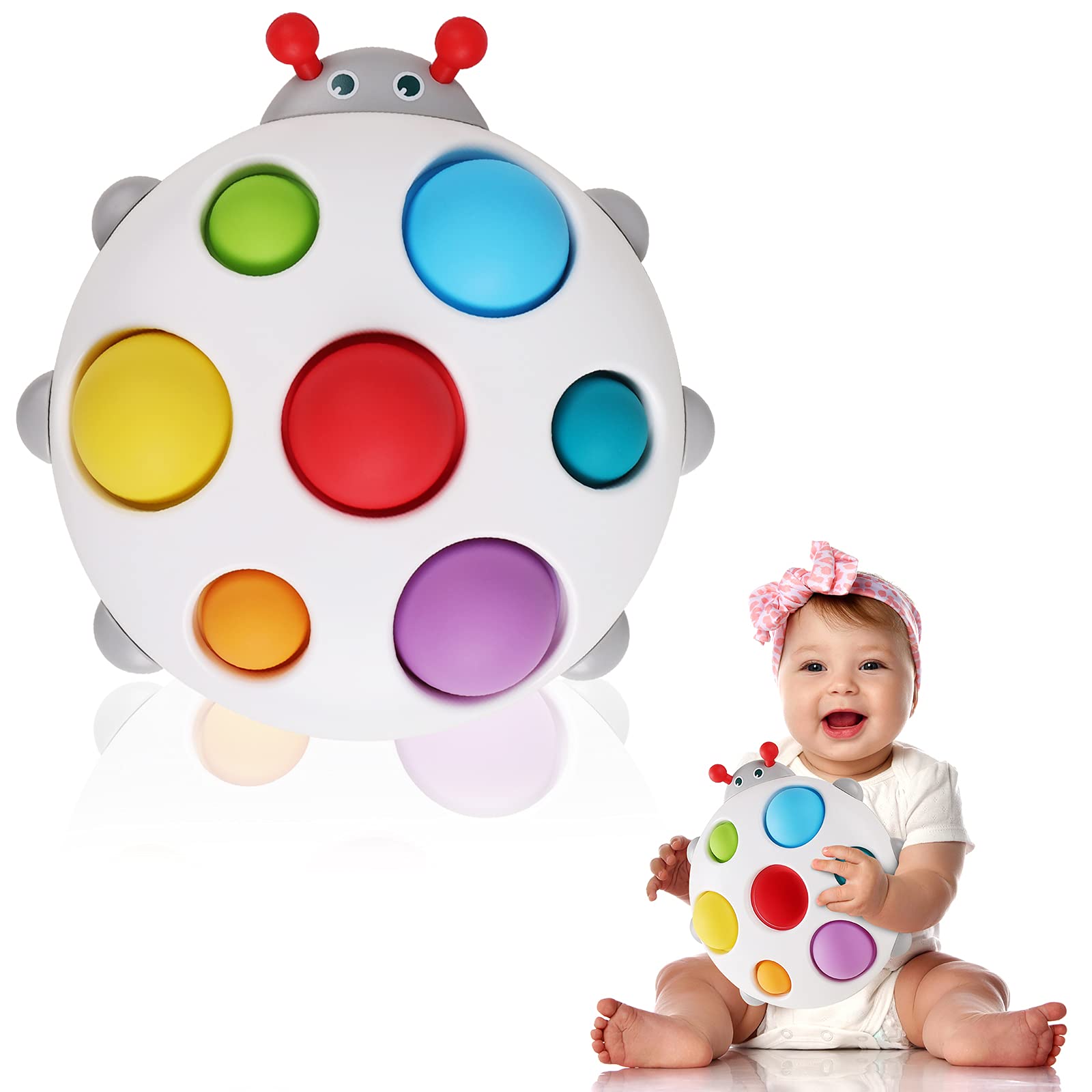 Baby Flipping Busy Board Toys, Early Educational Silicone Sensory Fidget Toy for Toddler 1-3, One Year Old Girls Gifts,Boys 6-12 Months (Ladybird)