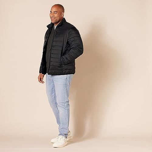 Amazon Essentials Men's Packable Lightweight Water-Resistant Puffer Jacket (Available in Big & Tall), Black, X-Small