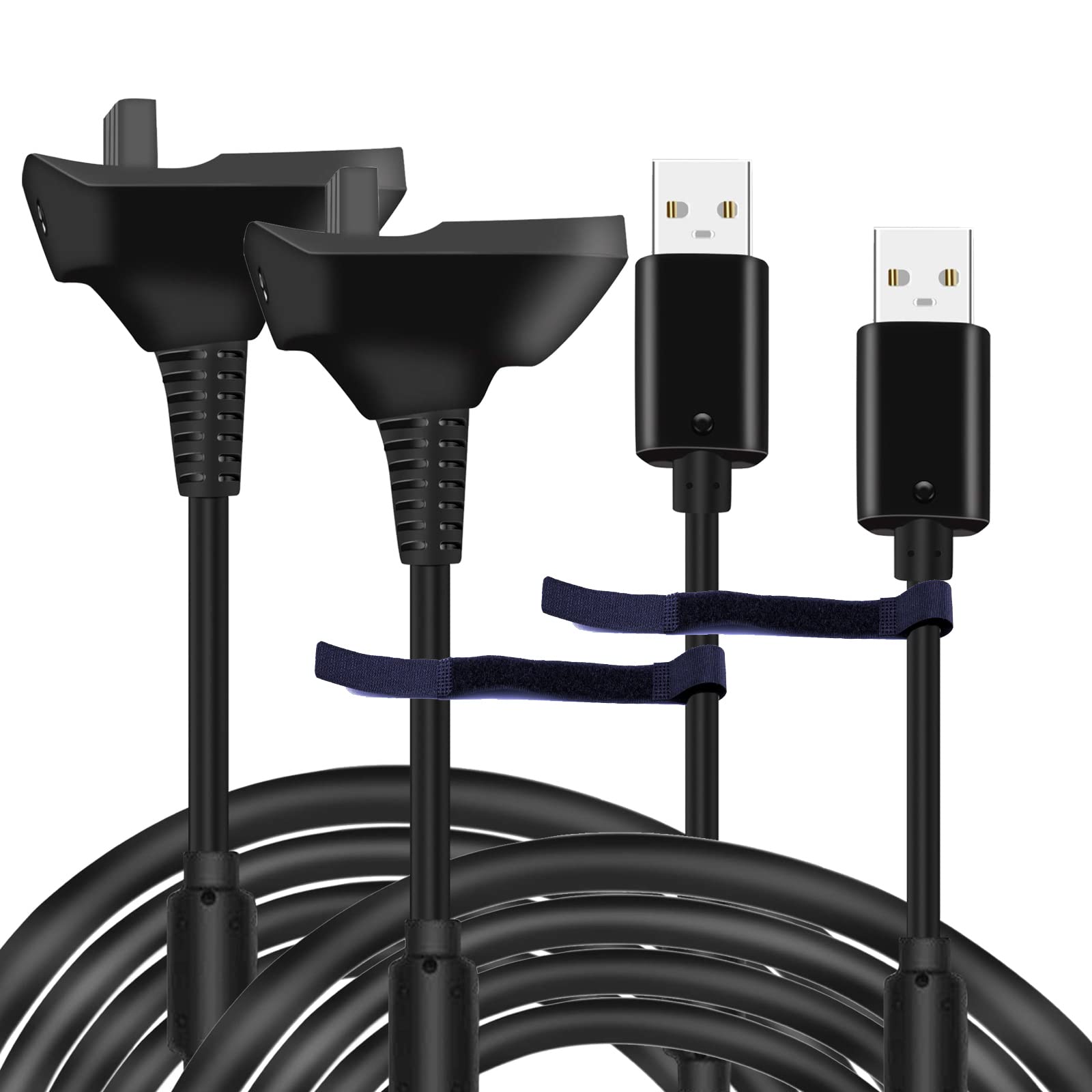 2Pack Charging Cable for Xbox 360 with Cable Ties, 6Ft Ring Game Controller USB Compatible with Microsoft Xbox360 / Xbox 360 Slim Game Controllers Charge and Play Kit