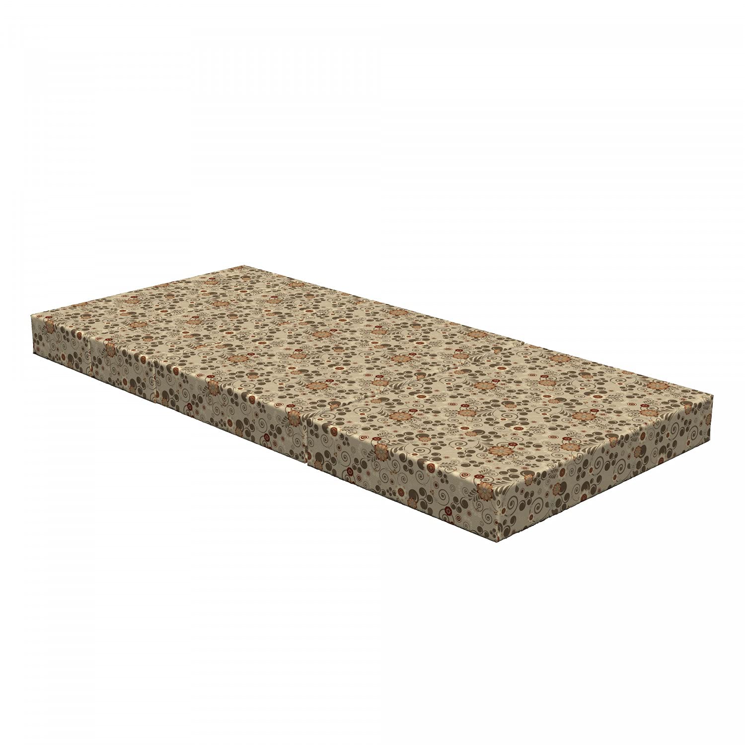 Ambesonne Grunge Foldable Mattress, Swirls Curves and Dots, 74.8" x 35.4", Tan Redwood Pale Brown
