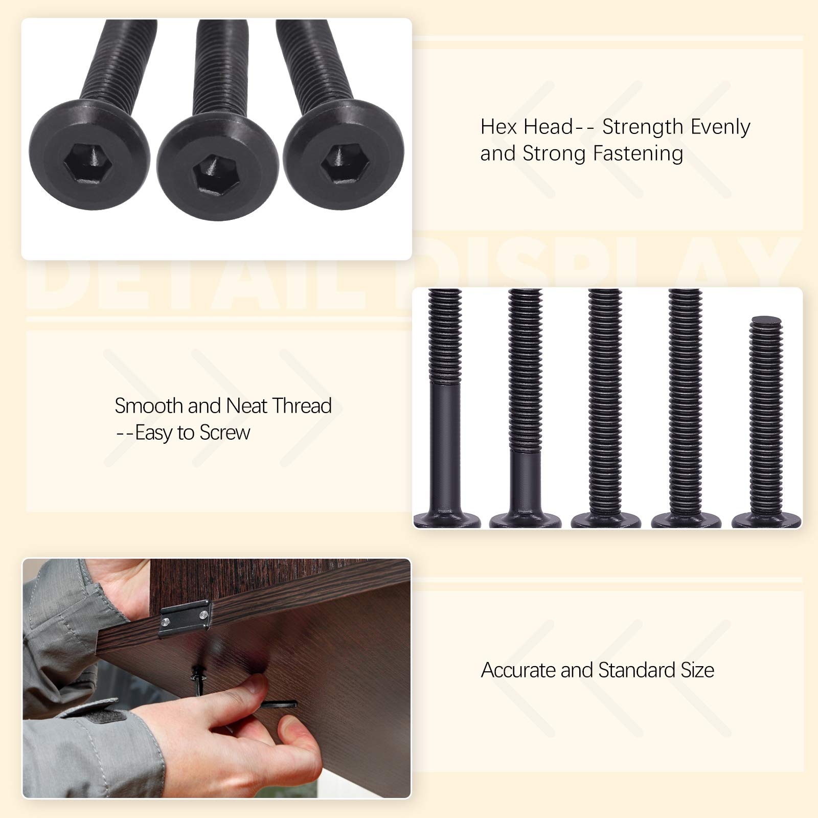 Rustark 25 Pcs M6x30mm Black Hex Socket Cap Screws Barrel Nuts Kit, Baby Bed Crib Screws Hardware Replacement Kit with One Free Hex Key for Crib Bed Cots Furniture