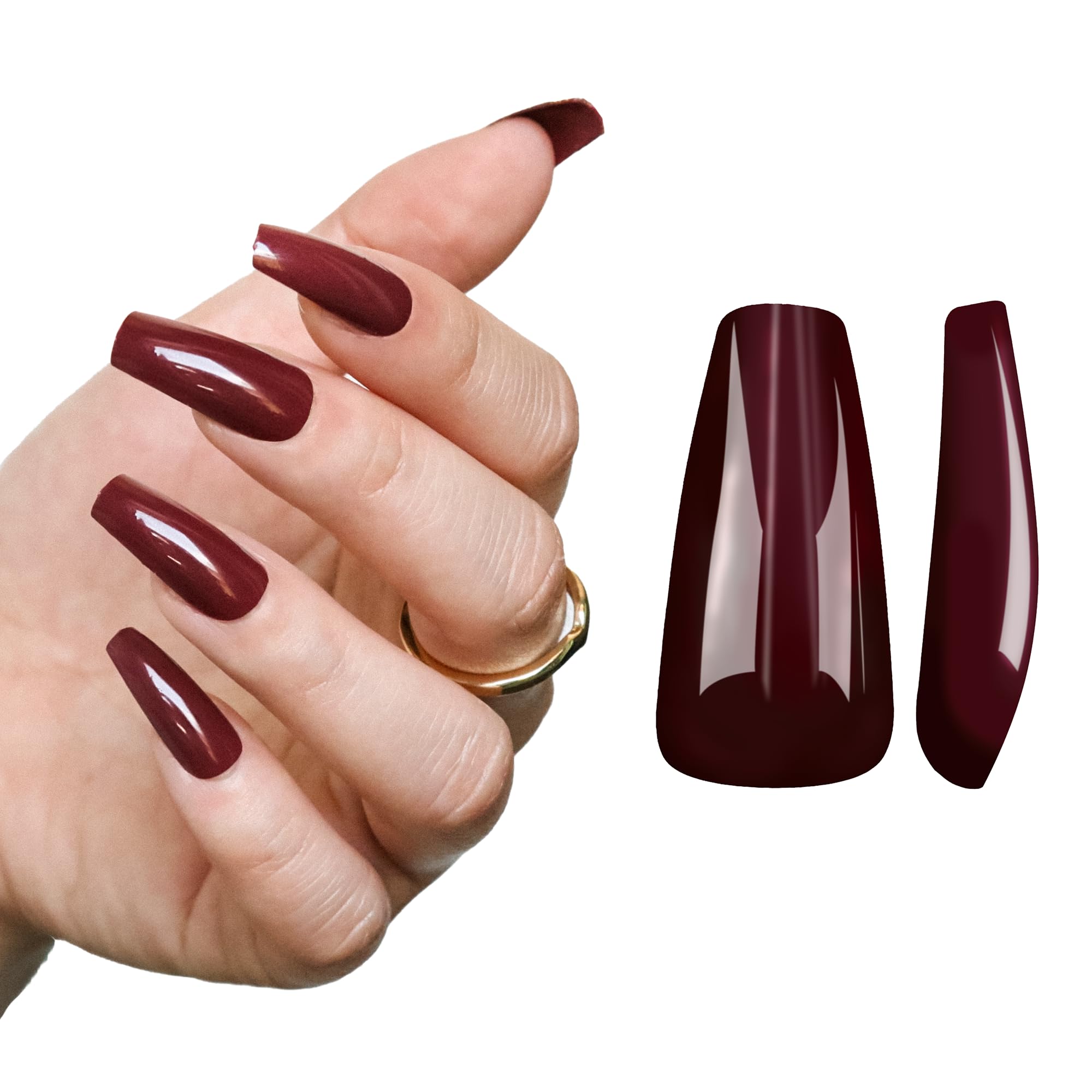 Dark Maroon Tapered Midi Long Coffin Press on Nails