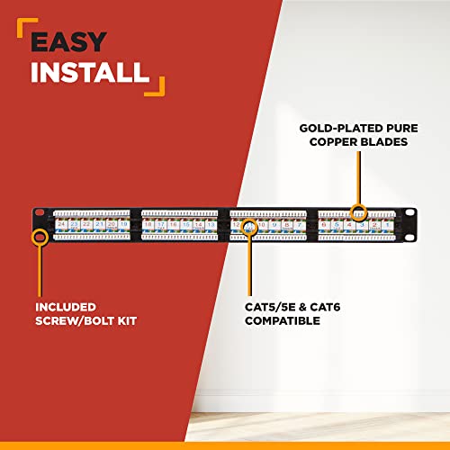 Buyer's Point 24 Port Cat6 RJ45 Patch Panel | Built for Rack or Wall Mount Cable Management w/Punch Down Tool, Server Compatible with Cat 3/4/5/5e/6 — 1 Pack