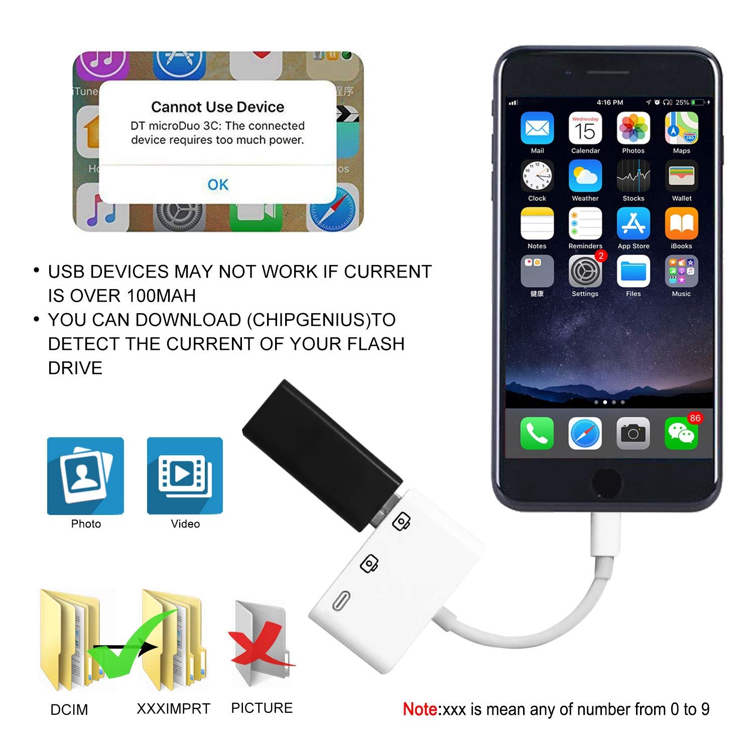 Lightning to USB3 Camera Adapter,rosyclo Apple MFi Certified 3 in 1 USB 2.0 Female Cable OTG Adapter with Charging Port,Compatible with iPhone12/11/11Pro/X/8/7/6/iPad,USB Drive,MIDI Keyboard,Mouse