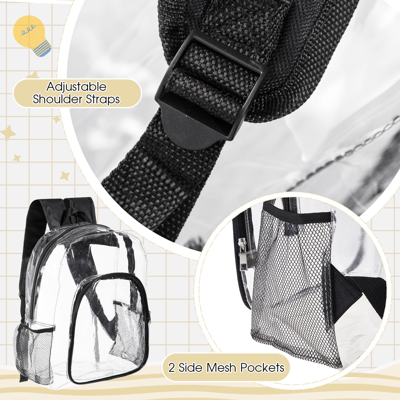 24 Pcs Clear Backpack Heavy Duty Clear Bookbags Clear Backpack Stadium Approved 16 Transparent See Through Backpacks for Stadium, Concert, Sports, Work, School, Security