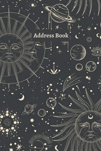 Address Book With Alphabetical Tabs: Celestial Design Address Book Sun Moon Mystical