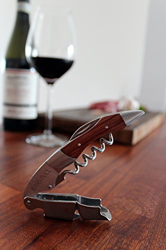 Barvivo Wine Opener with Foil Cutter Knife & Cap Remover - Double Hinged Manual Wine Key for Servers, Bartenders & Waiters - Wine Accessories Ideal as Valentines Day Gifts for Him - Natural Rosewood