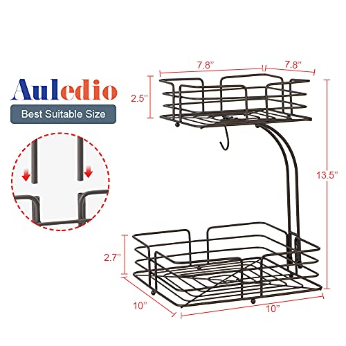 Auledio GGG-123 2-Tier Square Countertop Fruit Vegetables Basket Bowl Storage With Banana Hanger, Brone, 1 PACK