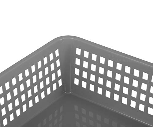 Plastic Storage Basket - 4 Pack Plastic organizing basket Gray Storage Basket with Handles Plastic Storage Bins for Organizing Fit for Home Office Accessories Toys Bathroom Kitchen