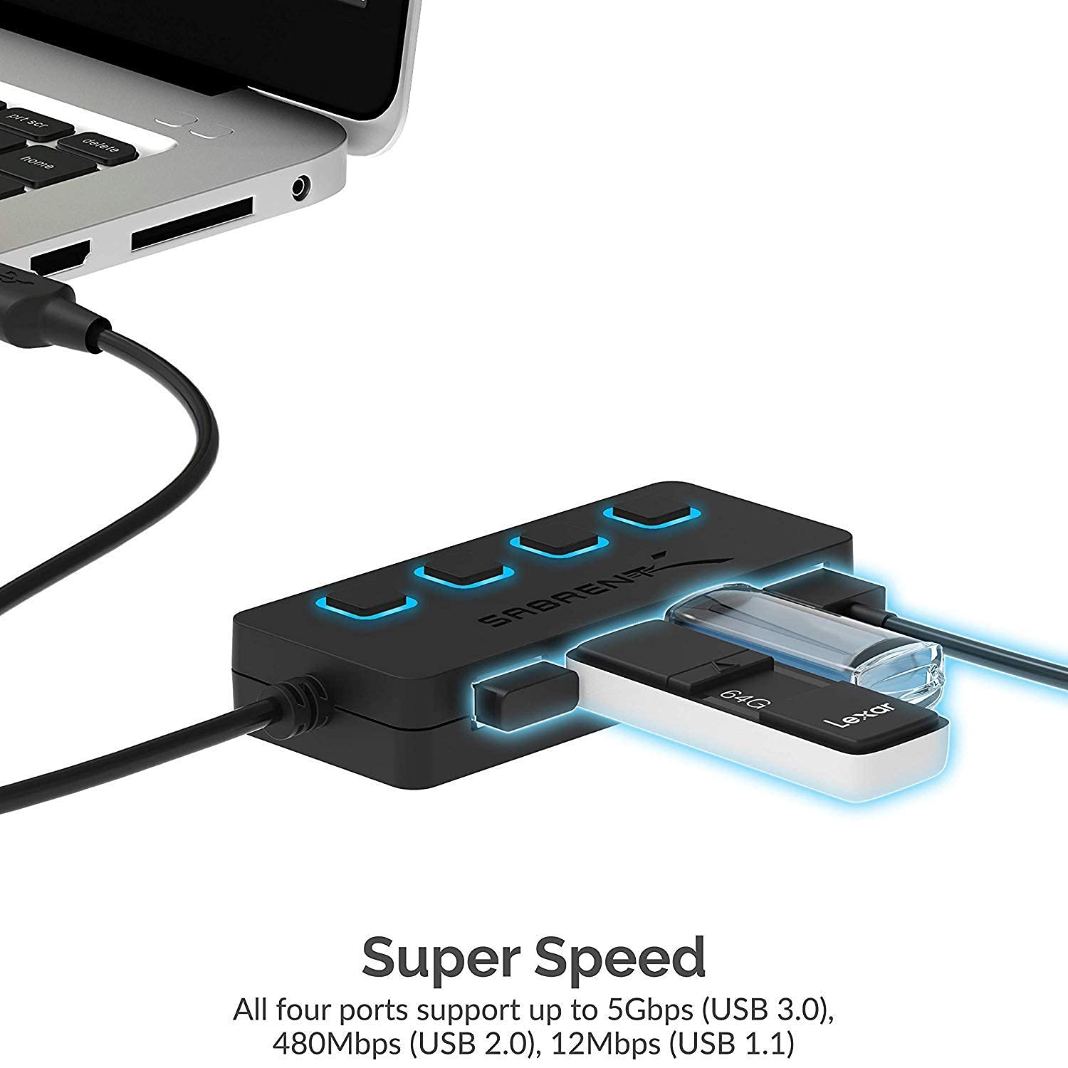 Sabrent 4-Port USB 3.0 Hub + 22AWG 3 Feet USB 3.0 Extension Cable