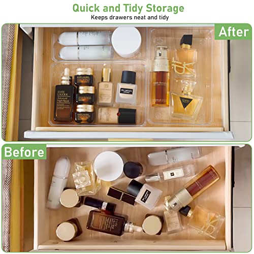 6 Pack Drawer Organizers, Plastic Clear Acrylic Non Slip Non Cracking kitchen drawer organizer Stackable Bathroom Drawer Organizer Trays, Storage Bins for Makeup, Bathroom, Kitchen Office