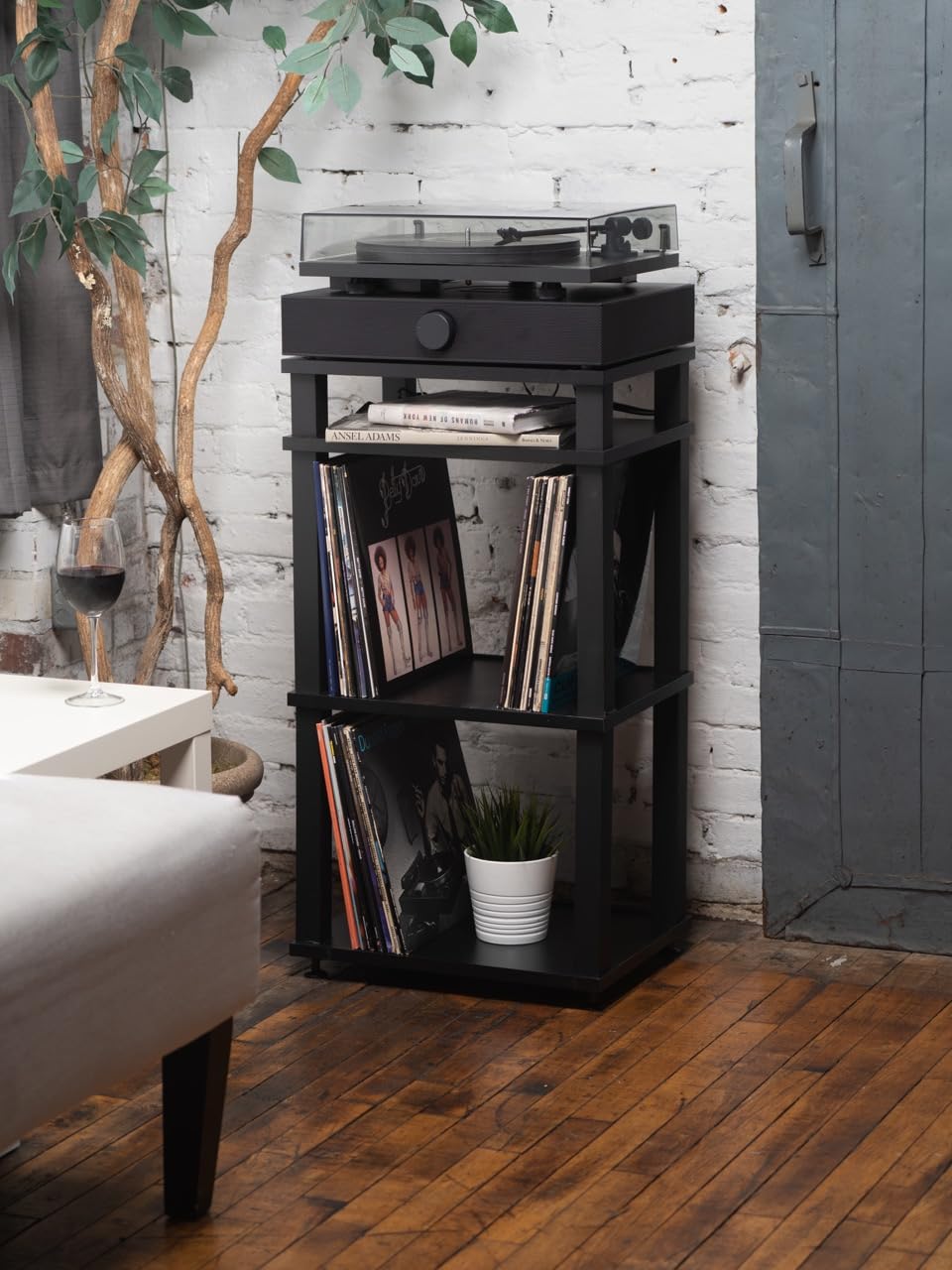 Andover Audio SpinStand Rack for Records and Audio Components - Metal-Reinforced, Holds 150 LPs, Optimum Height & Storage Space, Ideal for Turntables, Vinyl, Spinbase, and Hi-Fi Systems - Black