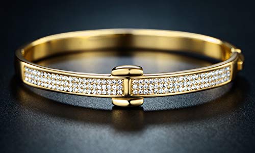 Barzel 18K Gold Plated Crystal Belt Bangle for Women (Gold)