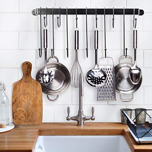 N/C Wall Mounted Coffee Mug Holder|Coffee Cup Rack with 12 Detachable Hanging Hooks for Kitchen Organizer and Storage, Mug and Cup Display Hanger
