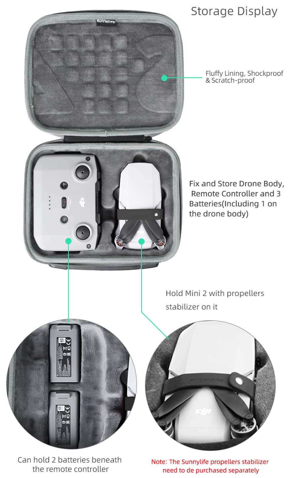 Anbee Mini 2 Carrying Case, Hard Shell Storage Bag Travel Box Compatible with DJI Mini 2 Drone