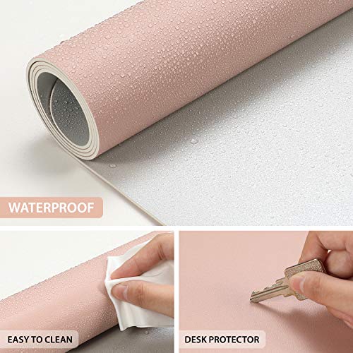 AFRITEE Desk Pad Desk Protector Mat - Dual Side PU Leather Desk Mat Large Mouse Pad, Writing Mat Waterproof Desk Cover Organizers Office Home Table Gaming Decor (Rose Pink/Silver, 23.6" x 13.8")