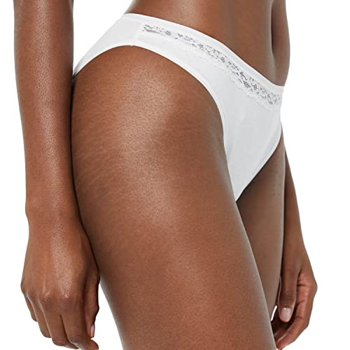 Amazon Essentials Women's Cotton and Lace Bikini Underwear, Pack of 4, Black/Pink/Light Grey Marl, Large