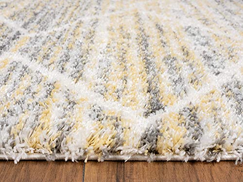 Abani Modern 5'3" X 7'6" Grey, Cream & Yellow Shag Area Rug Rugs Plush Contemporary Boston Collection Tassel Rug