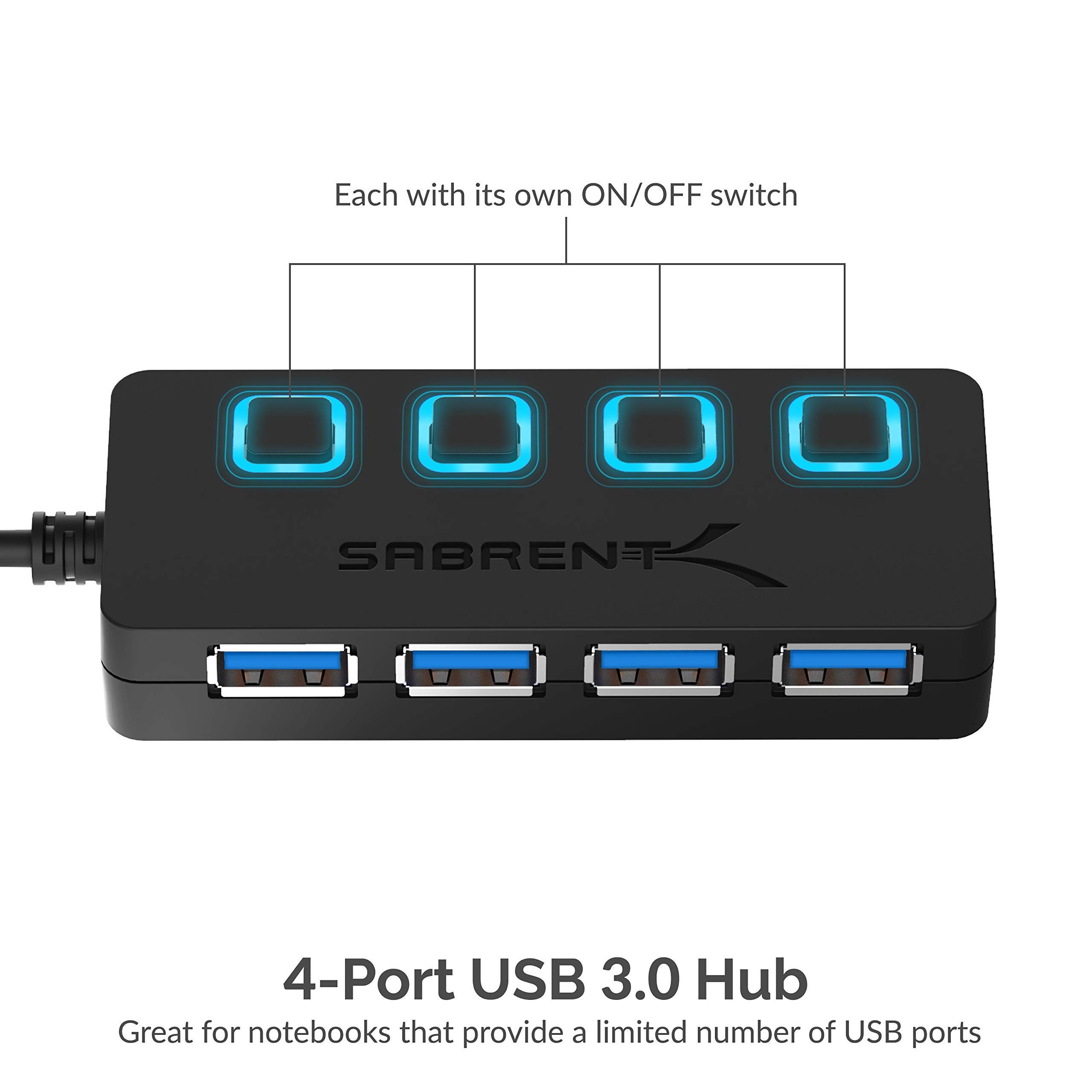 Sabrent Premium 4 Port Aluminum USB 3.0 Hub + 4-Port USB 3.0 Hub with Individual LED Power Switches