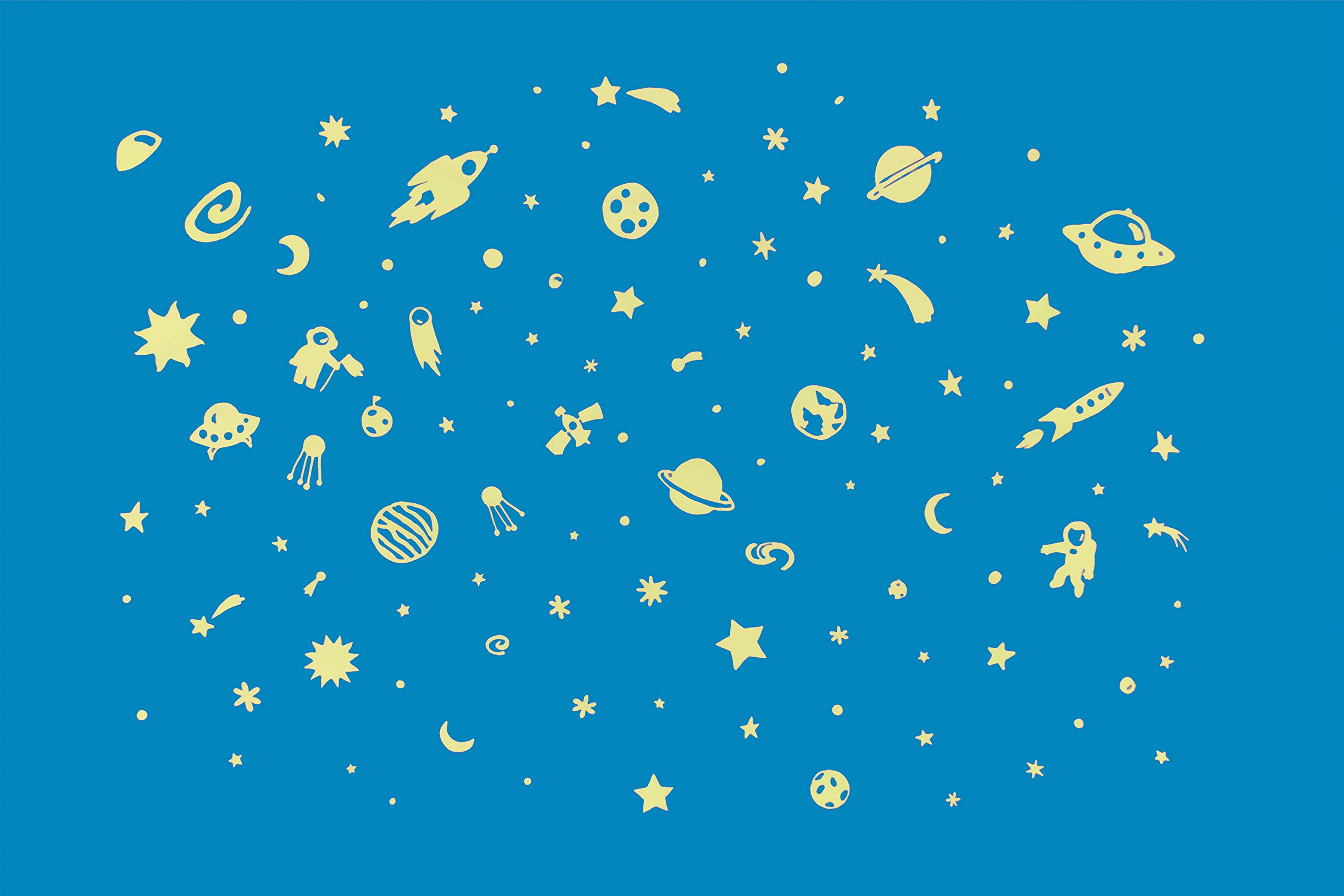 GLOPLAY Space Adventure Series (107pcs/pack), Glow in The Dark Educational Wall Stickers, The Eco-Friendly and Brightest Wall Stickers for Ceiling, Bathtime, Bedroom, Party, Decor
