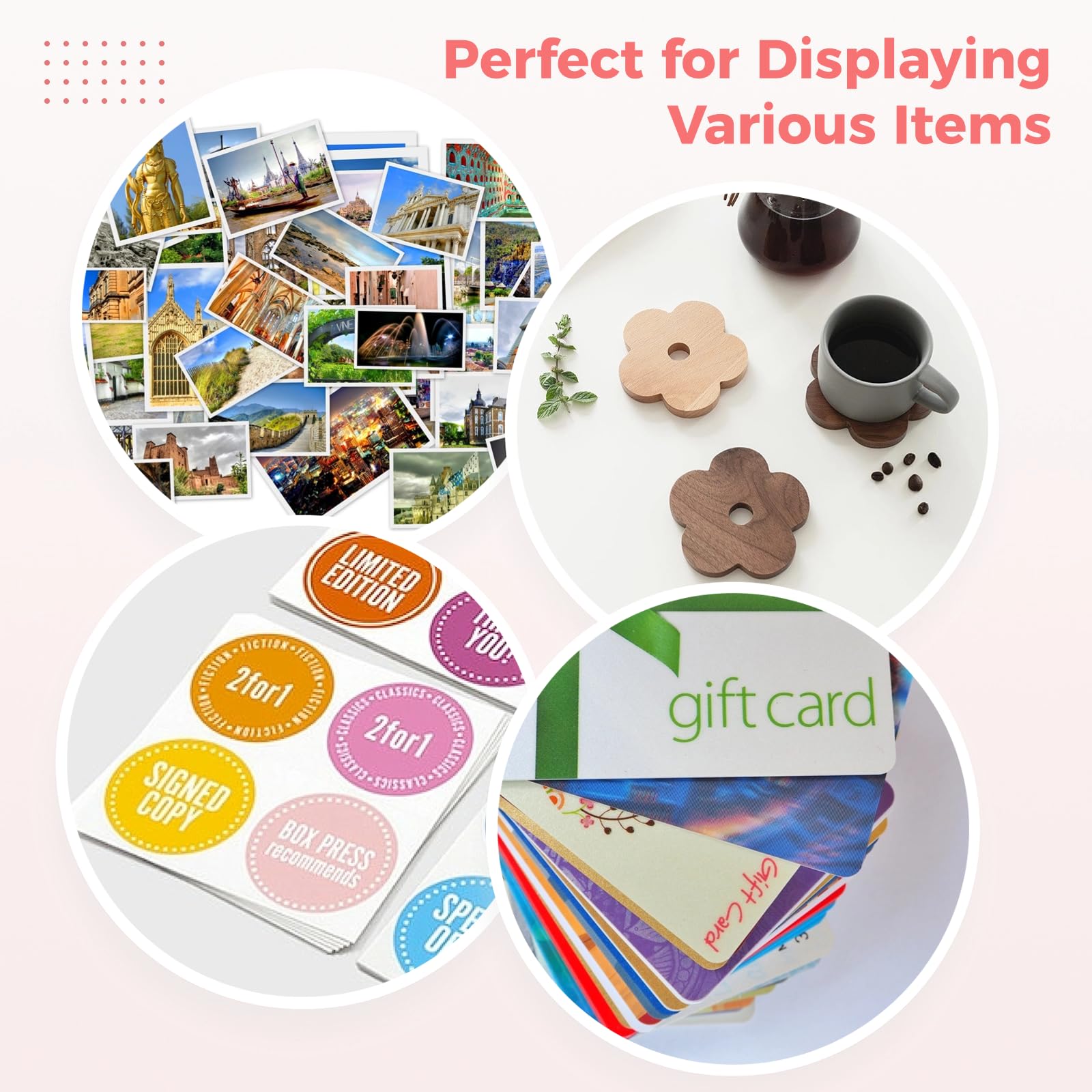 3-Tier Rotating Sticker Display Stand, 4-Sided Wood Greeting Card Display Rack, 360 Countertop Rotating Shelf for Cards, Stickers, Coasters, Multi-Pocket Tabletop Holder for Retail Tradeshow Showcase