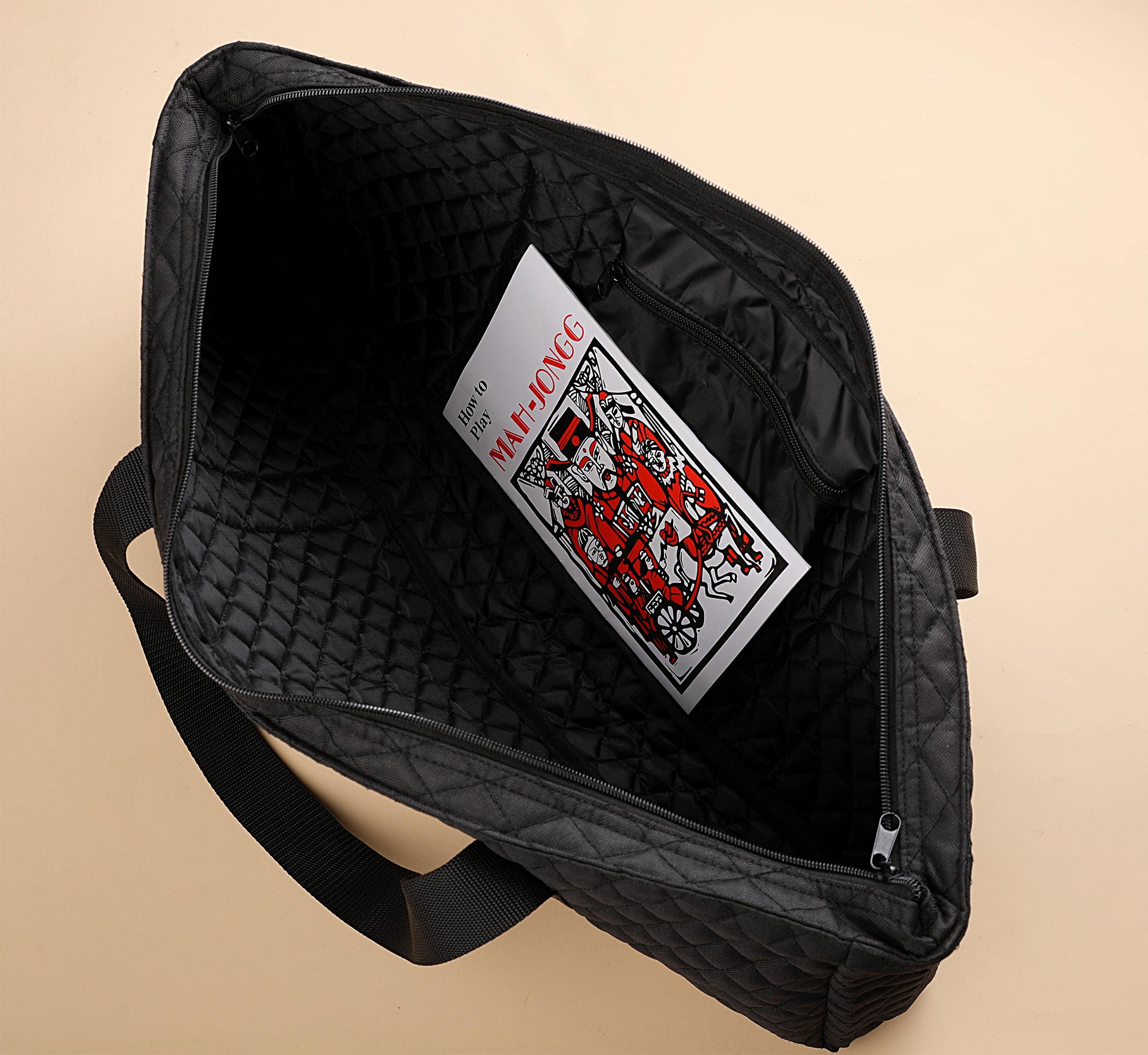 American Mahjong Game Set - Black Quilted Soft Bag 166 Premium Tiles with 4 All-in-One Rack/Pushers,100 Chips, Wind Indicator, English Manual. Easy Carry Complete Classic Mah-Jongg Set