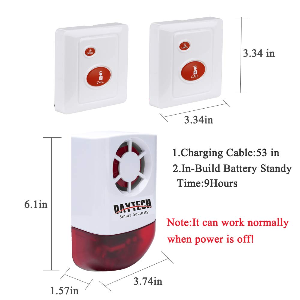 Daytech Strobe Siren Alarm Home Caring Loud Outdoor SOS Alert System 2 Red Flashing Siren 2 Remotes Panic Button 4 Emergency Button for Store Home Hotel Jewelry Shop Security Alarm