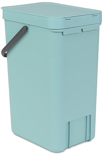 Brabantia Sort & Go Kitchen Recycling Can (4.2 Gal / Mint) Stackable Waste Organiser with Handle & Removable Lid, Wall/Cupboard Mounting