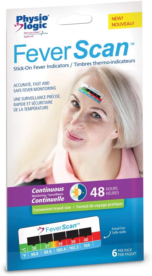 Physio Logic Feverscan Stick-on Thermometer Fever Indicators 1 Count, Allows to Continuously Monitor Fever or Temperature for Up to 48 Hours, Color Coded Sticker, Safe, Accurate, and Fast, (UK-JNADZ-0416-314)