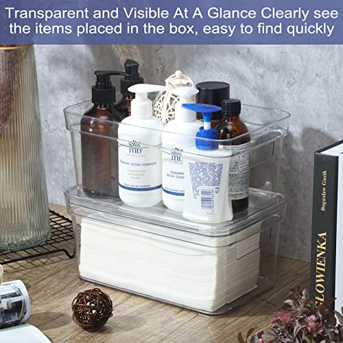 8 Pcs Clear Plastic Storage Bins with Lids Fridge Organizers Kitchen Stackable Clear Containers for Organizing Pantry Storage Bins for Refrigerator Bedroom Bathroom Office