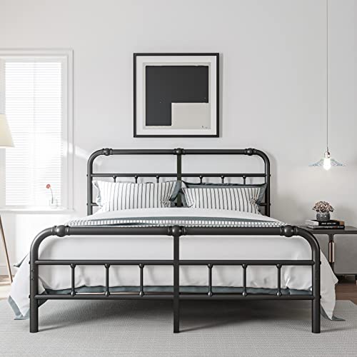 BOSRII King Size Bed Frame with Headbaord and Footboard, 18 Inches High, 3500 Pounds Heavy Duty Metal Slats Support for Mattress, No Box Spring Needed,Noise-Free, Black