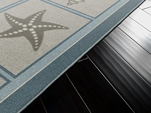 Brumlow Mills Beach and Ocean Area Rug for Living or Bedroom Carpet, Dining or Kitchen Rug, Deck, Patio or Home Decor, 3'4" x 5', Gray/Blue Square Beach Seashells
