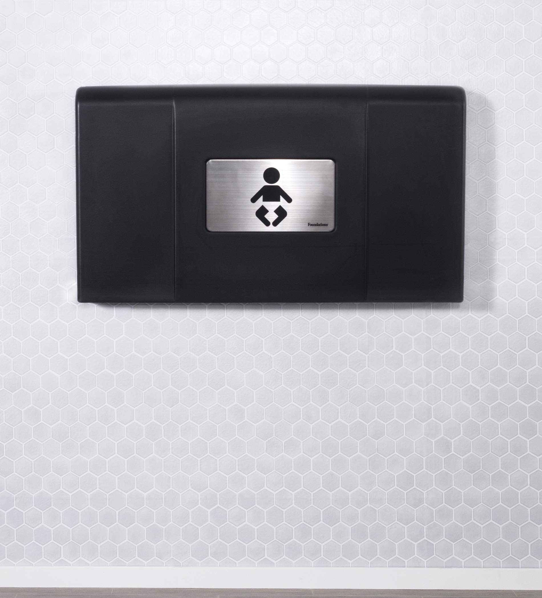 Foundations 200-EH-02 Ultra Horizontal Wall Mounted Baby Changing Station, Polyethylene with Heavy Duty Stainless Steel Hinge, Built-in Liner Dispenser, Two Bag Hooks - Black
