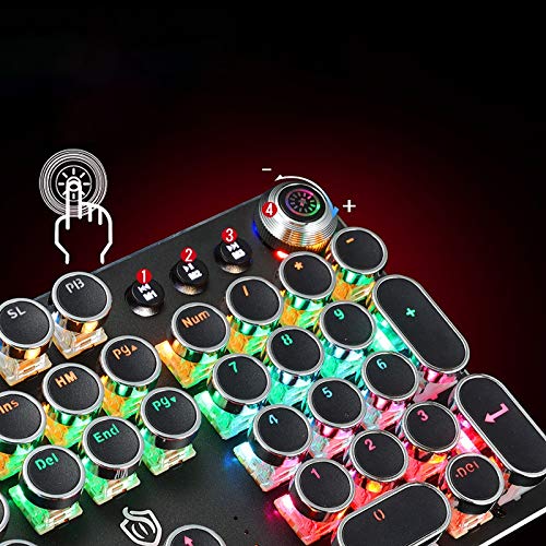 LANOA Gaming Mechanical Keyboard, Metal Panel,LED Backlit,USB Wired,Typewriter-Style Round Keycaps,for Laptop Desktop PC Black