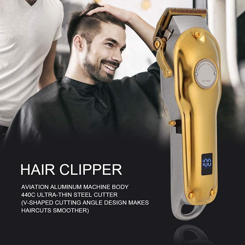 FTVOGUE Professional Electric Hair Clipper Beard Trimmer Hair Cutting Machine Grooming Kit US Plug 100-240V (Gold)