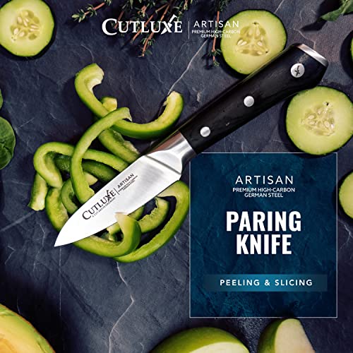 Cutluxe Paring Knife β 3.5" Small Kitchen Knife, Peeling Knife with Razor Sharp Blade β Forged High Carbon German Steel β Full Tang & Ergonomic Handle Design β Artisan Series