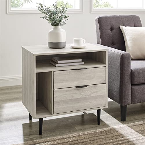 Walker Edison Modern Wood Nightstand Side Table Bedroom Storage Drawer and Shelf Bedside End Table, 25 Inch, Birch