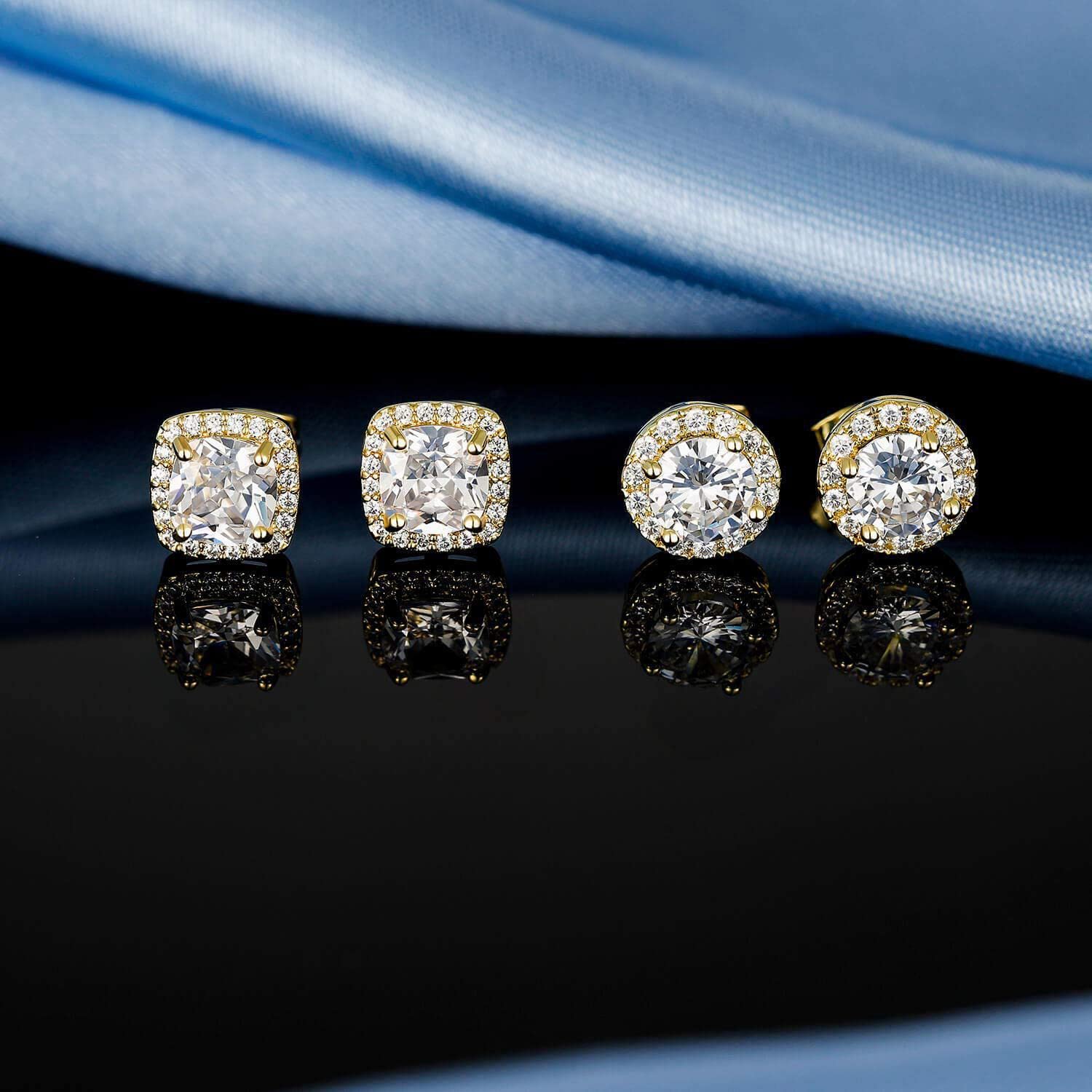 14K Gold Plated Earrings Cubic Zirconia Simulated Diamond Stud Earrings for Women Men