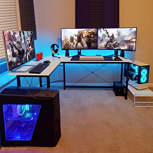 AuAg Modern 66.5ββ L-Shaped Home Office Desk, Larger Sturdy Computer PC Laptop Table, Corner Gaming Desk, Writing WorkstationDesk, Wooden Desk W/Monitor Stand