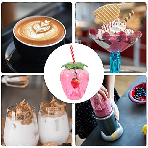 Alipis 4pcs Hawaii Sippy Cup Cartoon Fruit Straw Cups Party Sippy Cup Strawberry Shaped Cup Luau Drink Cups with Straw and Strawberry Pendant Beverage Juice Mug for Party