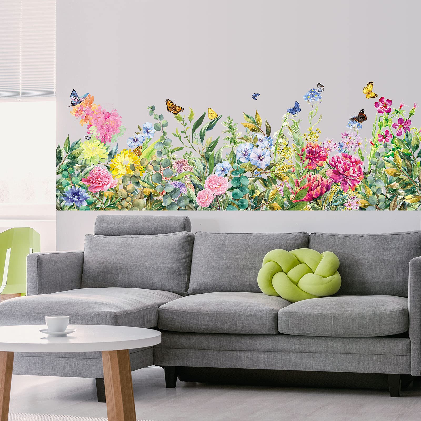 Large Flowers Vines Wall Decals Colorful Butterfly Floral Garden Wall Stickers Narcissus Iris Wall Art Stickers for Kids Room Kindergarten Nursery Classroom Bedroom Bathroom Decor