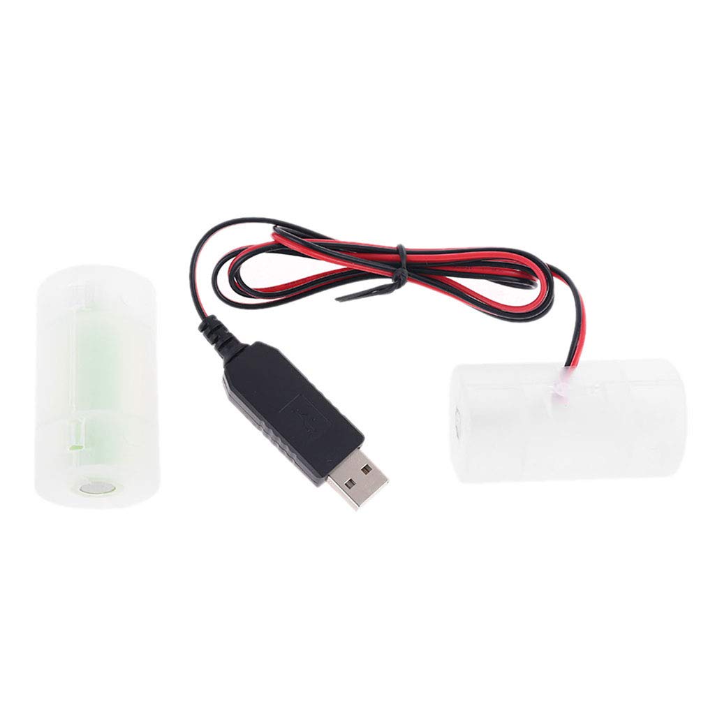 S-YUWEN 2m 1.5V 3V 4.5V 6V LR20 D Cell Battery Eliminator with US Plug USB Power Adapter 2m Cable Replace 1 to 4pcs 1.5V LR20 D Size Battery