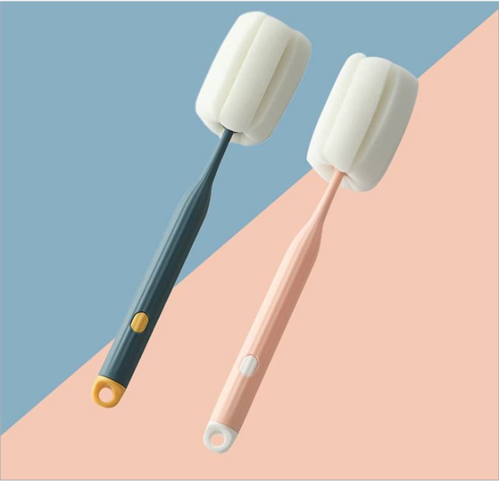 AKOAK 1 Pack Sponge Cleaning Brush, Plastic Handle Baby Bottle Brush, 360 Degree Rotation, Suitable for Goblet, Tea Cup, Household Cleaning Tool (Pink)