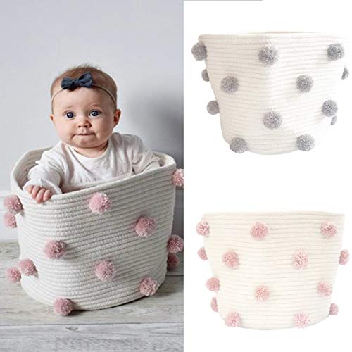 Camidy Cotton Rope Pom Storage Basket, Baby Photography Props Basket Toy Towel Blanket Storage Bin